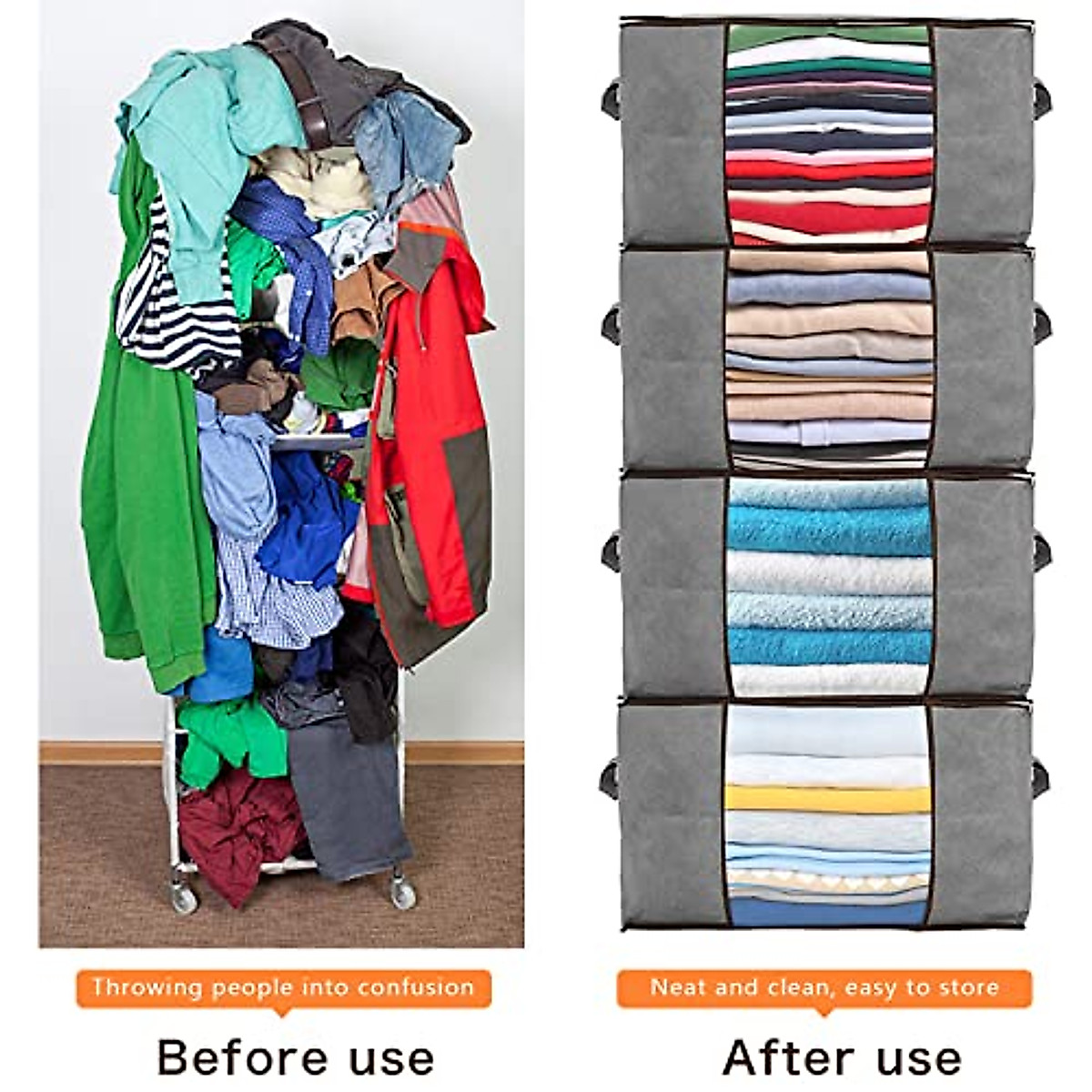 Clothes Storage Bags,Thickened Three-Layer Fabric Foldable Clothes Organizer Storage,Reinforced Handle,Sturdy Zipper,for Quilts,Blankets,Bedroom Storage,Under Bed Storage (Black, medium-3 packs)