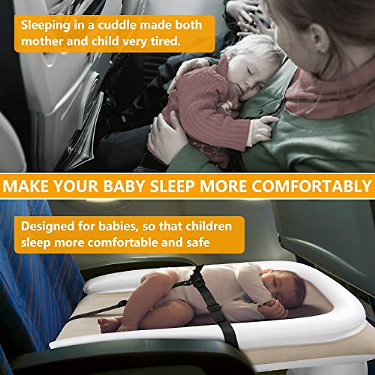 Eaersan Inflatable Toddler Airplane Bed Portable Toddler Travel Baby Bed for Airplane Car High Speed Rail Seat Infant Airplane Bed Included Inflatable Travel Bed Manual Pump Seat Belt and Travel Bag