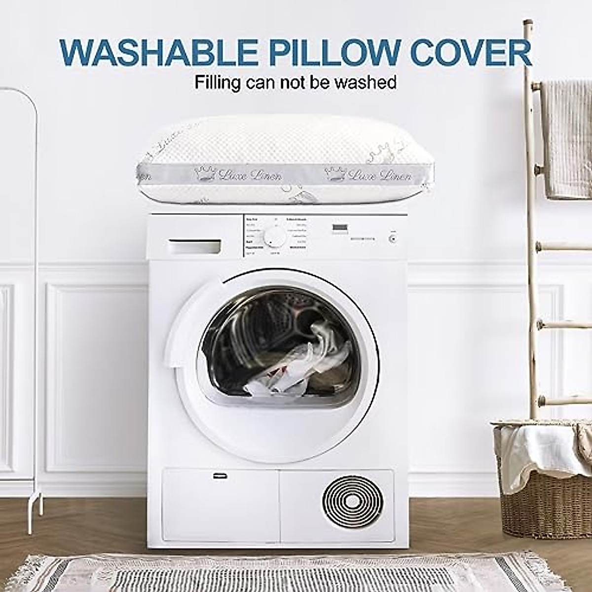 Luxe Linen Standard Pillows Set of 2, Shredded Memory Foam Pillows, Adjustable Bed Pillow for Sleeping, 18"x26"Organic Cotton Bed Pillows for Side, Back, Stomach Sleepers