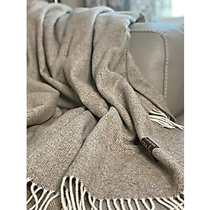 Eikei Wool Throw Blanket Geo Herringbone Pattern Oversized Couch Throw Blanket Fringe Trim Soft Merino Woolen Afghan Minimalist Style Lightweight Machine Washable (Mocha, 55Wx78L)