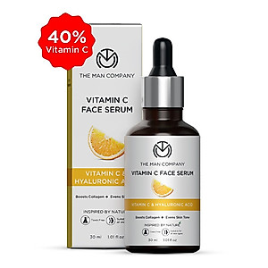 The Man Company 40% Vitamin C Face Serum With Hyaluronic Acid | Boosts Collagen | Glowing & Brightening Skin | Soft, Smooth & Supple | All Skin Types -30ml