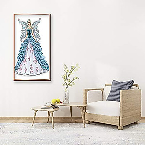 LUSandy 5D Diamond Painting Angel Elegant Lady Partial Drill Special Shaped Crystal Rhinestone Women Diamond Art Kits for Adults and Kids Home Wall Decor 12 x 20 inch - Blue and White Angel