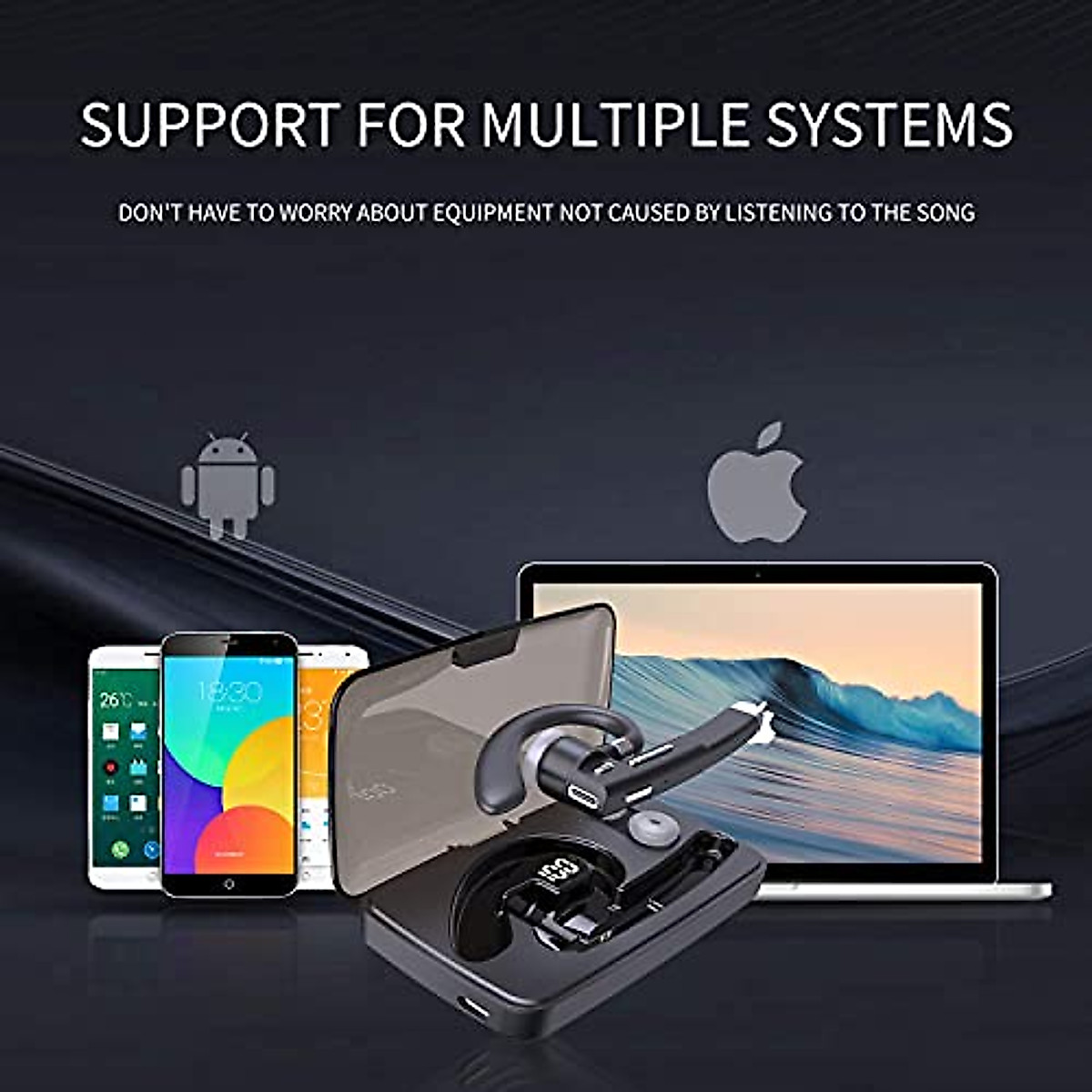 Bluetooth Earpiece for Cell Phones, Bluetooth V5.1 Headset with Charging Case, Waterproof Hands-Free Earphones Wireless Headphone, for Business/Office/Driving Compatible with Android/iPhone