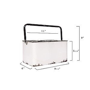 Creative Co-Op Farmhouse Metal Storage Caddy with 6 Compartments and Handle, Distressed White and Black