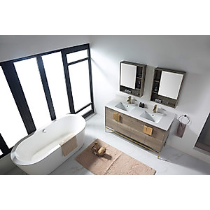 Fine Fixtures - Modern Grey 60" Bathroom Vanity Set, Satin Brass Hardware, Phoenix Stone Marble Top