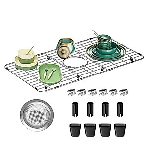 iPEGTOP Sink Bottom Grid, Stainless Steel Sink Protector 28-1/2" x 15-1/2" Centered Drain Hole with Corner Radius, Sink Grate for Bottom of Kitchen Sink Single Sink Bowl with Sink Hole Cover