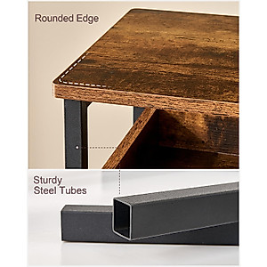 KJGKK Side Table, 25 inch High End Table, Small Bedside Table for Living Room, Bedroom and Office, Rustic Brown & Black