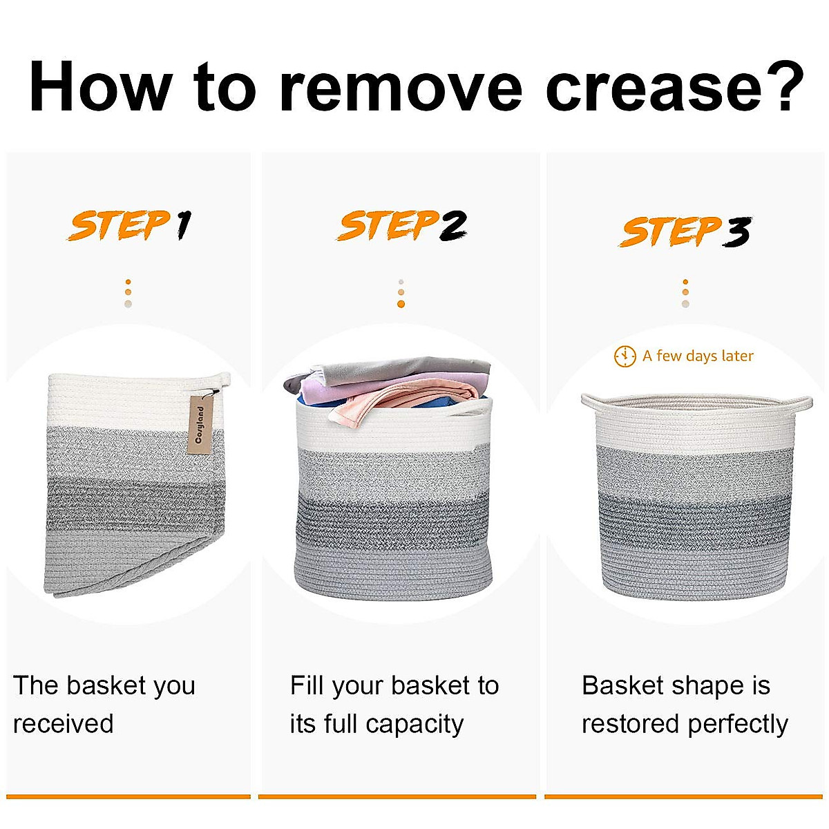 COSYLAND Large 15.7“x15.7“x10“ Storage Laundry Basket Woven Cotton Rope Organizer for Blanket Toys Towels Baby Nursery Hamper Bin with Handle