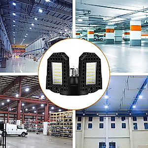 2-Pack LED Garage Light, 120W Deformable LED Shop Light with E26/E27 Medium Base, 12000 Lumens with 5 Aluminum Adjustable Panels, 3500K Screw LED Ceiling Light for Attic, Workshop, Basement