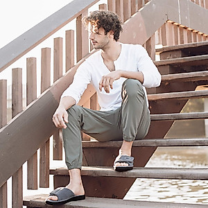 HomeTop Men's Comfortable Coral Velvet Memory Foam Open Toe Slipper Summer Indoor Outdoor Anti-Skid House Shoes with Adjustable Hoop and Loop(11-12, Black)