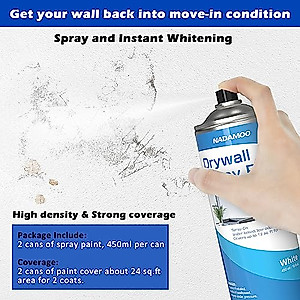 NADAMOO Aerosol White Paint for Wall, Odorless Water Based Drywall Spray for Ceiling Stains Spots, Dry Wall Renovation Paint for Indoor, Drywall Patch Repair Kit, 2 Cans, 450ml/ Can