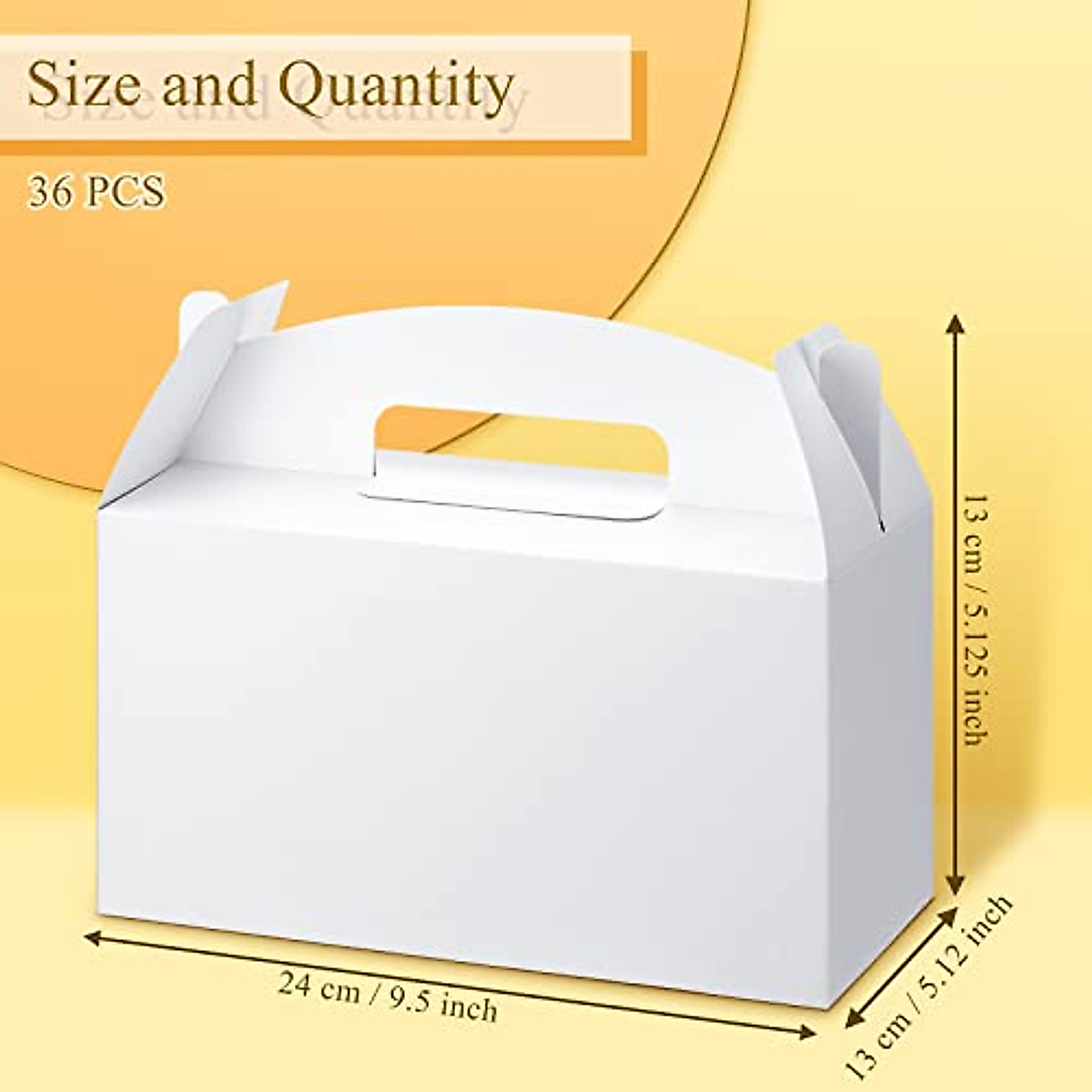 Tinlade 36 Pcs Gable Boxes Large Bulk Treat Boxes 9.5 x 5 x 5 Inches, Cardboard Gift Boxes with Handles Party Favor Boxes for Halloween Christmas Thanksgiving Gift Birthday Party Wedding (White)