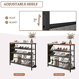 Bonzy Home Shoe Rack For Entryway, 5-Tier Shoe Shelves with Umbrella Holder and Fabric Pockets, Metal Mesh, Flat & Slant Adjustable Free Standing Shoe Racks for 21 Pairs