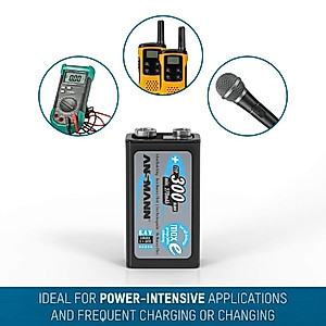 Ansmann Rechargeable 9V Battery 300mAh pre-Charged Low Self Discharge 9Volt NiMH Rechargeable Battery (6-Pack) + Batterybox for 9V