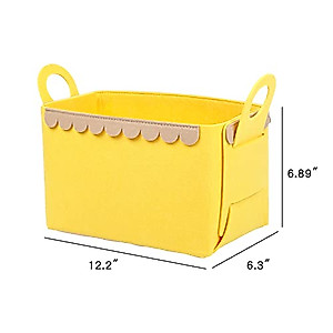 Yesesion 3 Pack Cube Storage Bins with Handle, Felt Collapsible Storage Basket for Shelves, Home Office Organization for Closet, Nursery, Bedroom, Books, Letter, Toys, Toilet Paper (Yellow - Medium)