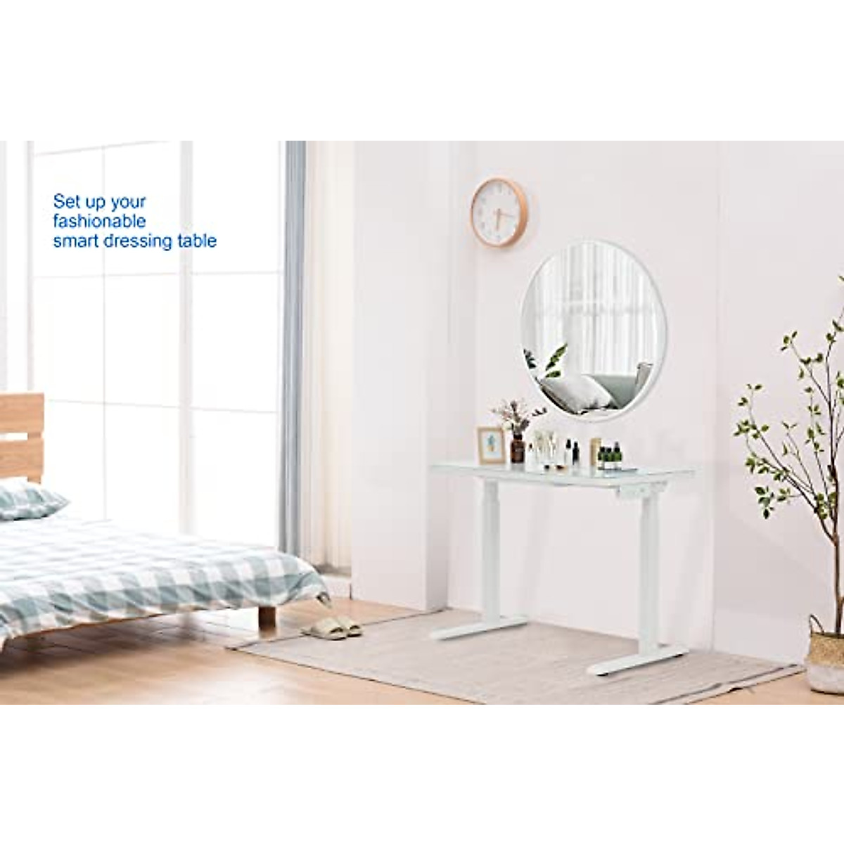 FARRAY Glass Standing Desk with Wireless Charging, 45 x 23 Inch Dual Motor Electric Height Adjustable Desk with Drawer, Touch Control Panel, Power Strip & USB Ports, White Sit Stand Desk