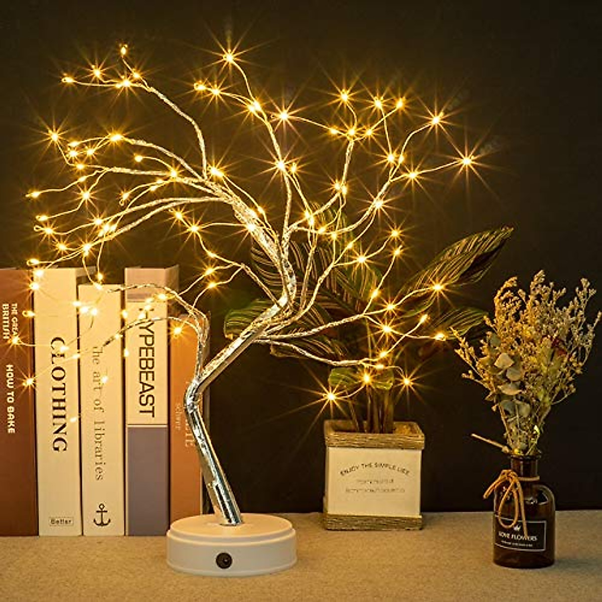 Lake Industries 20" LED Firefly Tree Lights | Bonsai - Bedroom, Desk Top, Table Lamp Decoration | USB/Battery Operated | Touch Switch | DIY Adjustable Branches | Home Party Holiday | Warm Lighting