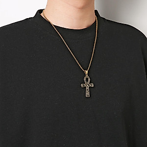 HZMAN Stainless Steel Large Ankh Cross Pendant Ancient Egyptian Hieroglyphic Symbol 22+2 Inch Chain (Gold-Small)