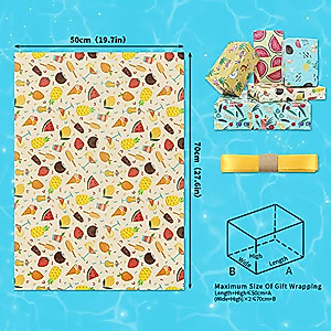 Summer Wrapping Paper Folded Flat, Fruit Tropical Island Beach Theme Wrapping Paper-(5 Designs,10 Sheets,38 sq ft.ttl) - 27 inch X 20 inch Per Sheet-For Kids Boys Girls on Birthday Holiday Baby Shower Pool Party
