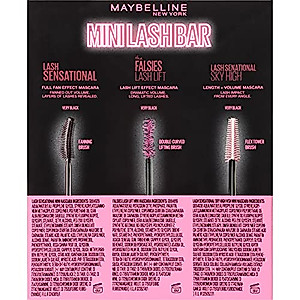 Maybelline The Falsies Holiday Mini Lash Bar Washable Mascara Kit, Eye Makeup, 3 Mini Mascaras, Lash Sensational Mascara, The Falsies Lash Lift Mascara, Sky High Mascara, Very Black, 1 kit