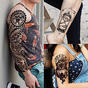 VANTATY 20 Sheets Extra Large Full Arm Temporary Tattoos For Men Adults, Tiger Snake Leopard Lion King Temporary Tattoos Sleeve For Women, Temp Waterproof Fake Tattoo Stickers For Kids Warrior Tatoos