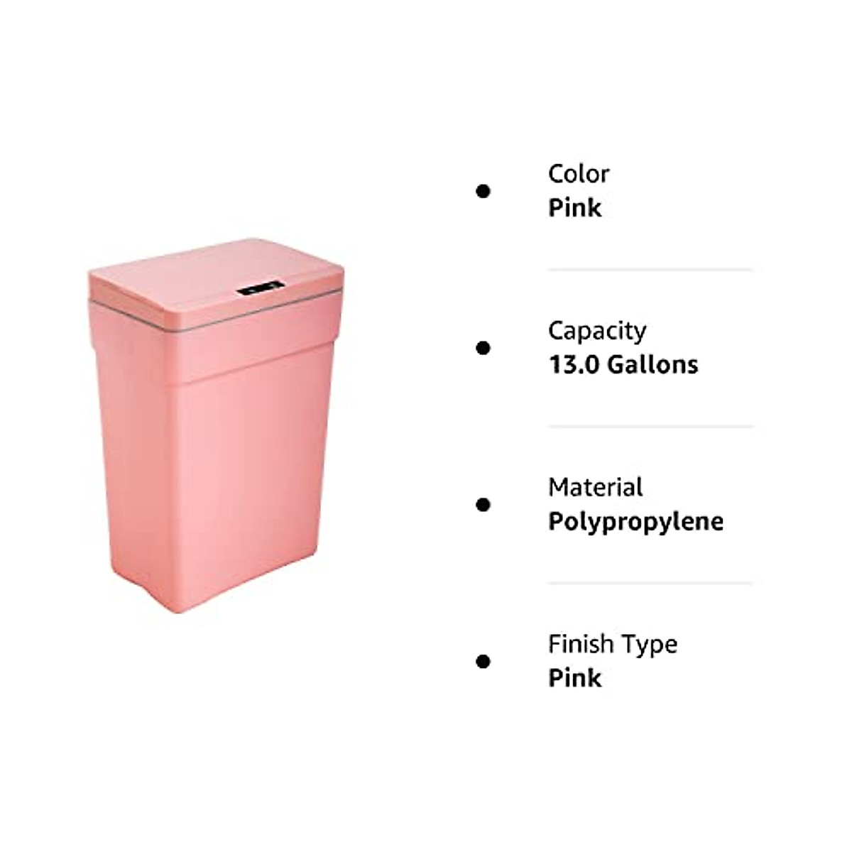Hudada Automatic Touchless Infrared Motion Sensor Trash Can, 13 Gallon High-Capacity Plastic Kitchen Garbage Can with Lid for Kitchen Home Office Living Room Bedroom (Pink)