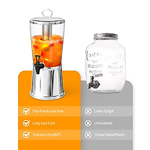 WantJoin Beverage Dispenser With Stand, Drink Dispenser for Party, Stainless Steel Water Jar Dispenser with Ice Container, Spigot, Drink Jar Jug For Home Parties, Clear Acrylic, 2-GALLONS 8-L