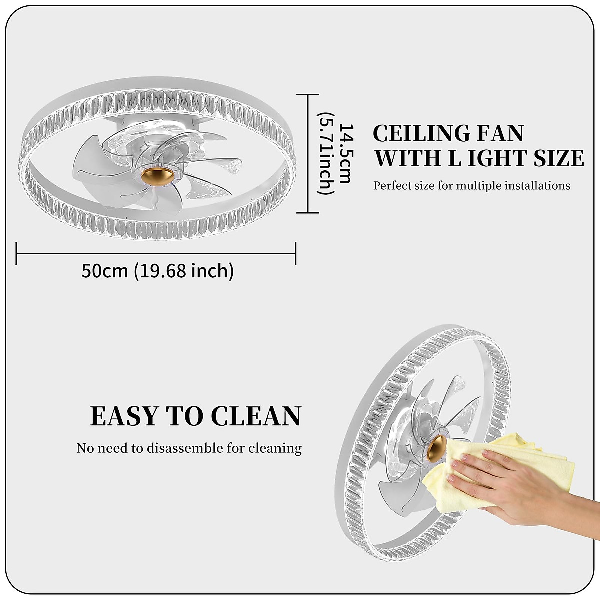 Fszdorj 20‘’ Ceiling Fan with Light, 2024 Upgraded, Low Profile Fan, Flush Mount Ceiling Fan, 6 Speeds, Dimmable LED, App & Remote Control, Quiet DC Motor, For Bedroom, Living Room, F092 White