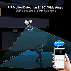 Hiseeu Solar Powered Floodlight Camera Wireless Security Camera,12000mAh Rechargeable Batteries High Brightness LED,Color Night Vision,IP66 Waterproof,1080P,Motion Detection,2-Way Audio,Cloud Storage