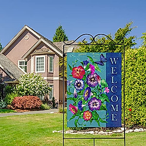 Dyrenson Spring Summer Pansies Flower 28 x 40 House Flag Large Double Sided Welcome Quote, Floral House Garden Yard Decoration, Home Butterfly Decorative Seasonal Outdoor Décor Burlap Flag