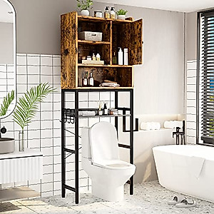 Lamerge Over The Toilet Storage Cabinet, Bathroom Toilet Rack, Freestanding Bathroom Organizer Over Toilet with Adjustable Shelf, Paper Hook, Space Saver Toilet Stands, Open Storage, Rustic Brown