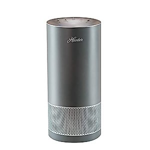 Hunter HP400 Round Tower Air Purifier for Small Rooms Features EcoSilver Pre-Filter, True HEPA Filter, Multiple Fan Speeds, Soft Touch Digital Control Panel, Sleep Mode, Timer, Accent Light
