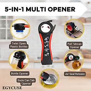 EGYCUSE Jar Opener Bottle Opener for Elderly Sufferers Children Weak Hands Seniors with Arthritis Can Opener Jar Lid Opener Jar Gripper Pad Silicone Handle 5-in-1 Multi-functional 3 Pc Set