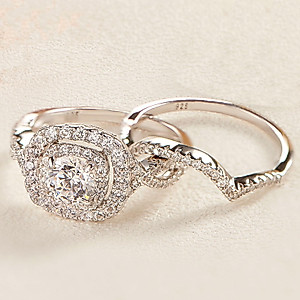 Newshe Wedding Band Engagement Ring Set for Women 925 Sterling Silver 1.8Ct Round White AAAAA Cz Size 7