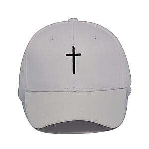 Cross Embroidery Baseball Cap,Adjustable Structured Dad Hat for Men Women Sun Hat (White-1)
