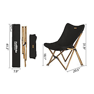 Naturehike Outdoor Furniture Camping Wood Grain Aluminum Folding Moon Chair (Black)