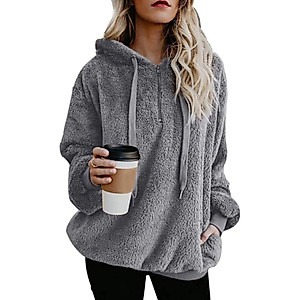 Century Star Womens Fuzzy Hoodies Pullover Sport Hoodie Cozy Oversized Pockets Hooded Sweatshirt Athletic Fleece Hoodies Grey Medium