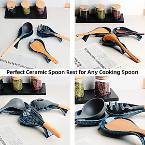 Bosilunlife Kitchen Spoon Rest - Cooking Spoon Holder for Stove Top White Coffee Spoon Rest Ceramic Spoon Holder for Kitchen Counter, Kitchen Decor for Counter, Coffee Bar Accessories (Nave Blue)