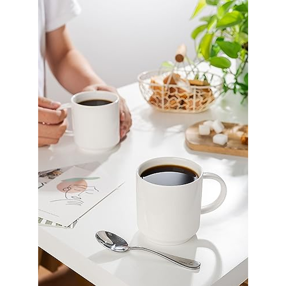 Sweese 616.001 Stackable Coffee Cups - 10 Ounce for Specialty Coffee Drinks, Cappuccino, Cafe Mocha, Latte and tea, Set of 6, White