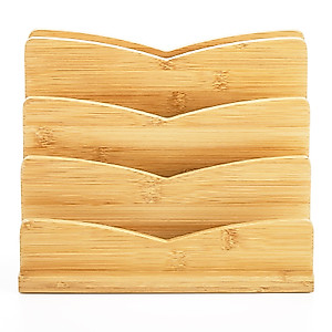 TOPZEA Mail Organizer Countertop, Bamboo Desk File Organizer Desktop File Holder 4 Slots Vertical Mail Sorter Holder file Rack Stand Letter Sorter Wood Desk Organizer for Envelope Document File Folder