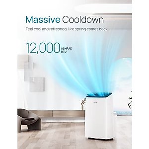 Dreo TwinCool 12000 BTU Smart Inverter Portable Air Conditioner with Dual Hose, 42dB Quiet,Powerful Cooling, Up to 450 Sq Ft, Remote Control, Dehumidify, 24H Timer, Window Mount Kit, White