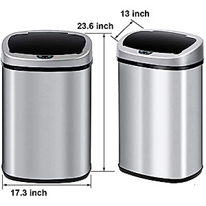 13 Gallon Kitchen Trash Can Automatic Stainless Steel Garbage Can Touch Free Trash Can with Lid Motion Sensor Waste Bin for Kitchen Home Office Living Room Bedroom