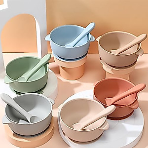 Tanlade 8 Pack Baby Silicone Suction Bowls with Spoon Baby Led Weaning Food Bowl Toddler Food Storage Bowl Dishwasher Microwave Safe Feeding Set