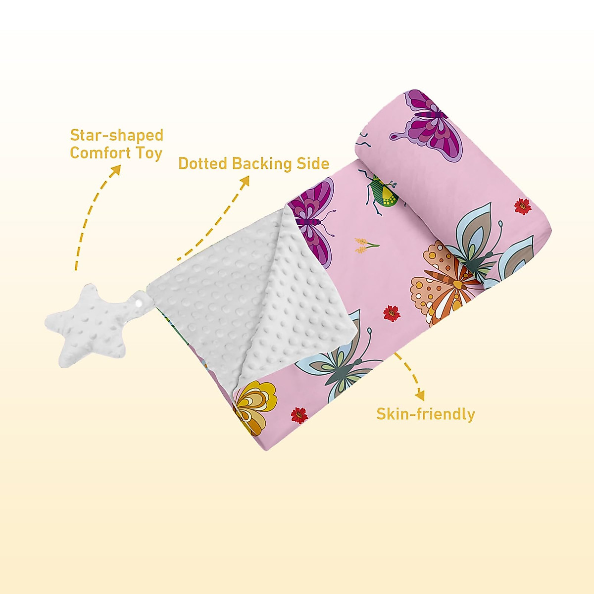 Toddler Pink Duvet Cover, 40×60 Inch Kids Duvet Cover for Girls, Soft Comforter Cover Quilt Cover with Butterfly Printed, Dotted Backing Zipper Boho Duvet Cover