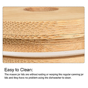 uxcell Mason Jar Lids with Straw Hole, 6pcs - Bamboo Lids with Silicone Ring for Glass Cups 70mm Regular Mouth Leak Proof Fits Storage Jars(Wood Color)