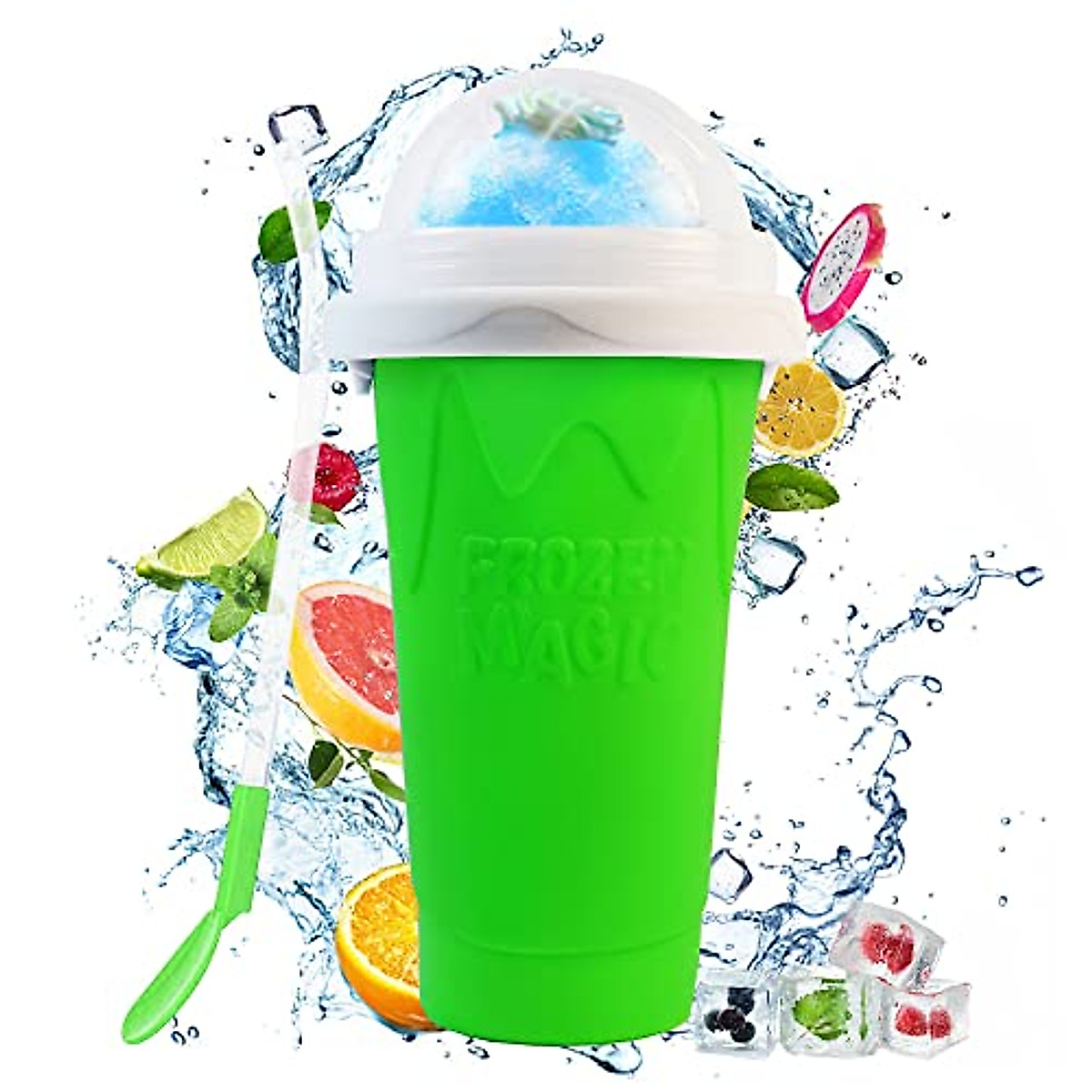 NUFR Slushie Maker Cup, Magic Quick Frozen Smoothies Cup Cooling Cup Double Layer Squeeze Cup Slushy Maker, Homemade Milk Shake Ice Cream Maker DIY it for Children and Family (Green)