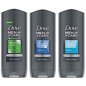 Dove Men + Care Body and Face Wash Variety 3 Flavors - Clean Comfort, Cool Fresh, and Minerals + Sage - 13.5 Oz (400ml)