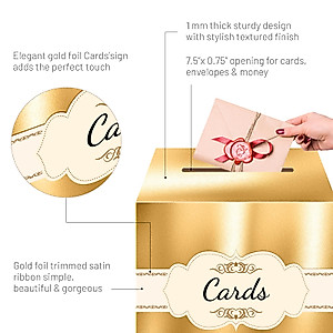 JC HUMMINGBIRD Cards Ribbon Sign Gold Shiny Metallic 10” In. x 10” In. Foldable Box with Slit, Weddings, Birthday, Donations, Gift Cards, Celebratory Cards, Devotionals