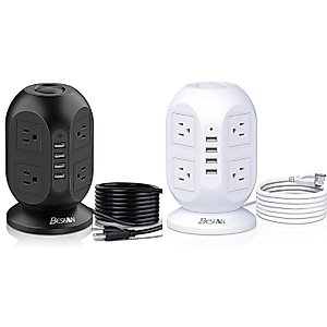 Surge Protection Power Strip Tower, BESFAN 10 FT Extension Cord with 8 AC Outlets and 4 USB Ports, Indoor Extension Cord with Overload Protection