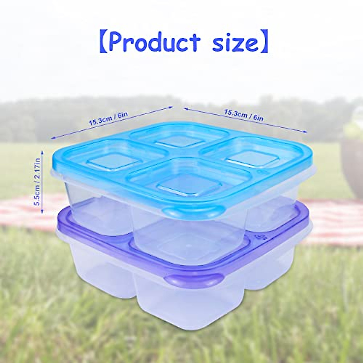 Bercoor Set of 6 Bento Snack Boxes, Meal Prep Container, 4 Compartments Leakproof Food Prep Containers for School, Work and Picnic